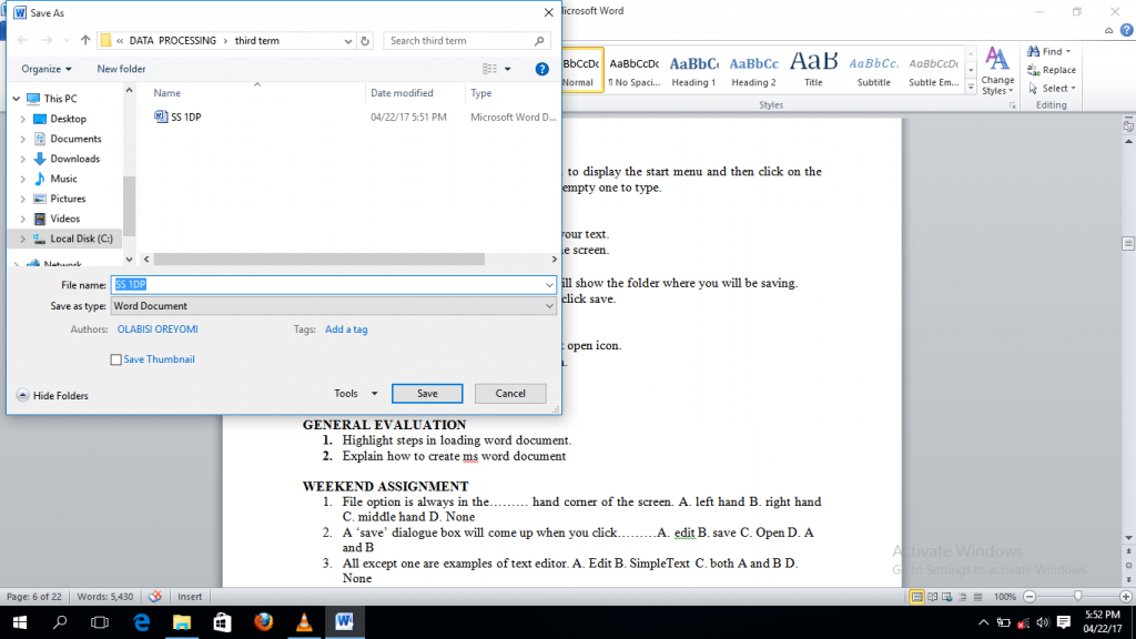 Word Processing - Class Notes