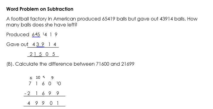 Subtraction Of Whole Numbers - ClassNotes.ng