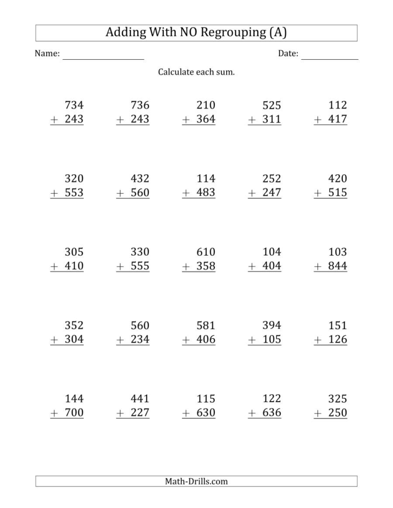 ADDITION OF 3-DIGIT NUMBERS WITHOUT RENAMING - Class Notes