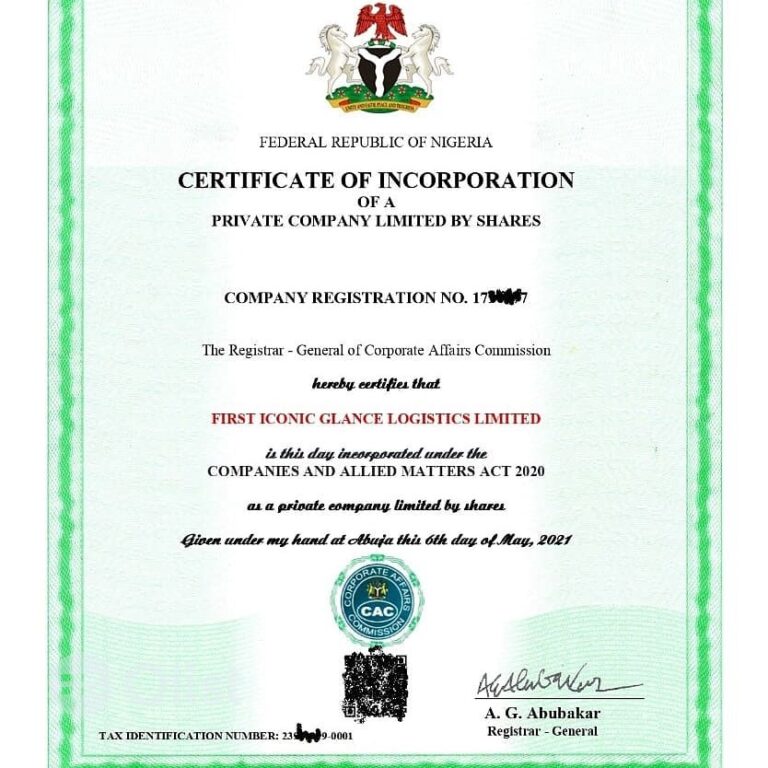 Certificate of Company Registration - Class Notes